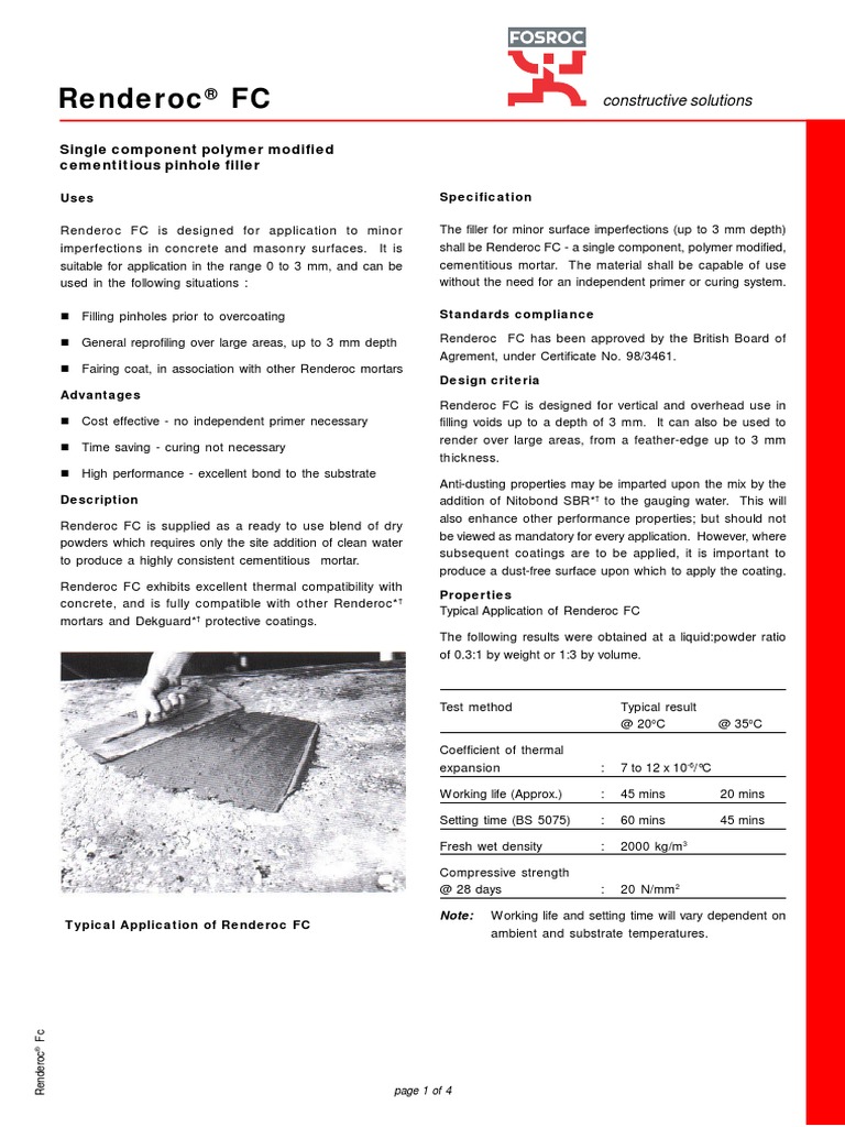 Renderoc FC (1) Fairing Coat PDF | PDF | Concrete | Shelf Life
