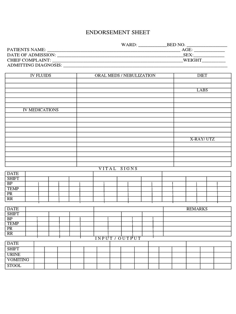 Patient Endorsement Sheet | PDF