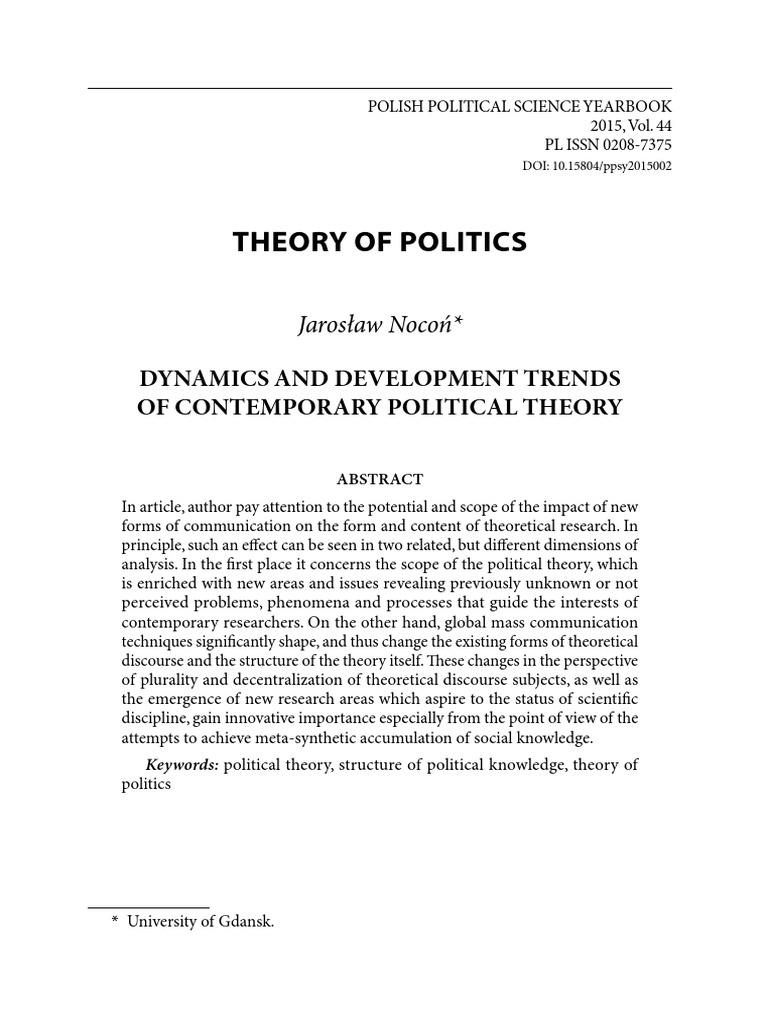 Theory of Politics: Dynamics and Development Trends of Contemporary ...