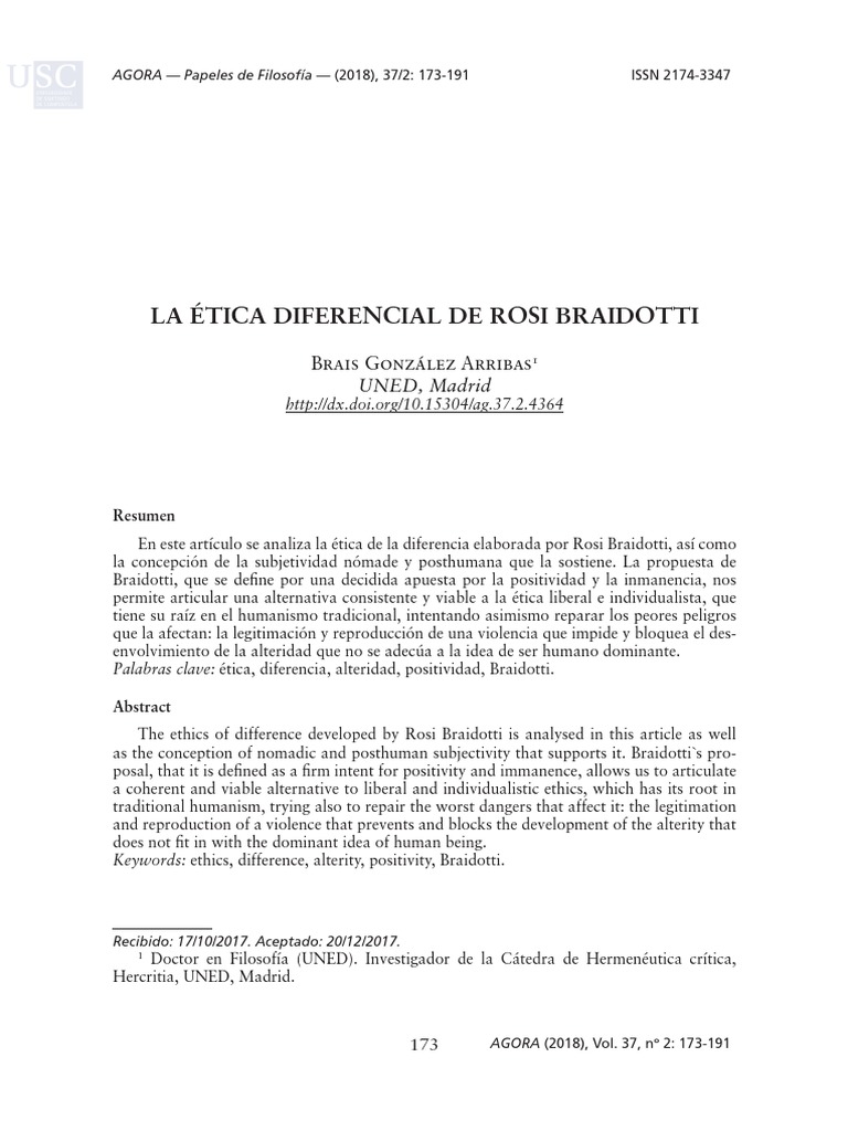 La Etica Diferencial de Rosi Braidotti | PDF | Subjetividad | Realidad