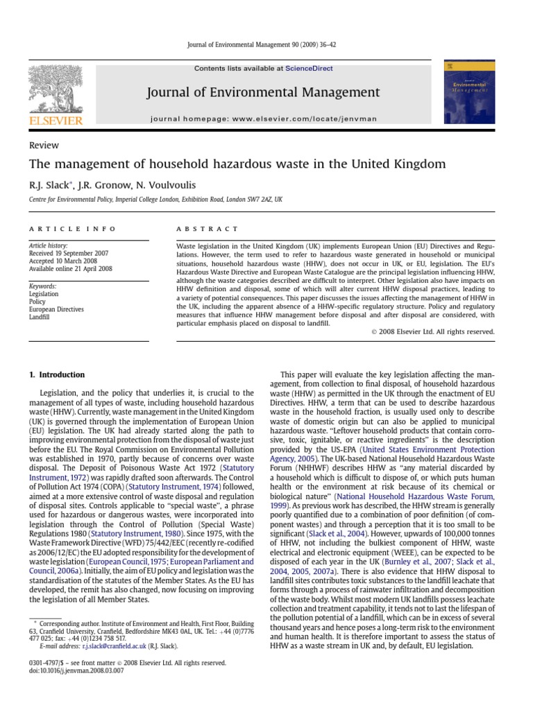 Journal of Environmental Management Volume 90 Issue 1 2009 (Doi 10.1016 ...
