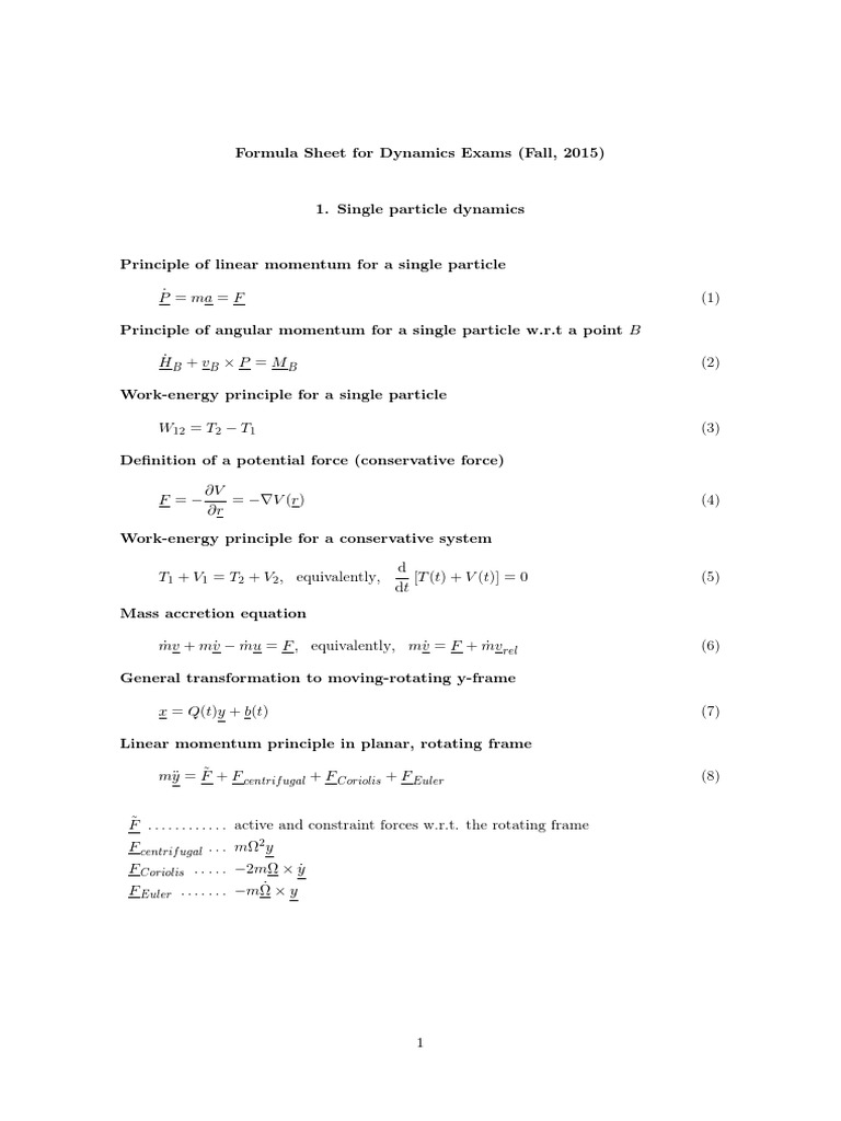 Formula Sheet New | PDF | Angular Momentum | Momentum