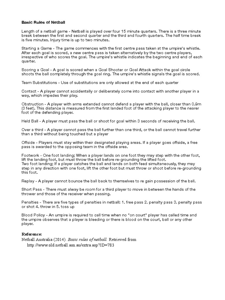 Basic Rules of Netball | PDF | Sport Variants | Sports