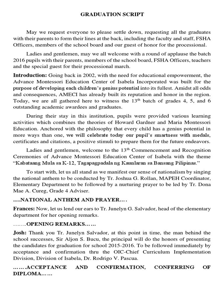 Graduation Script | PDF | Behavior Modification | Learning