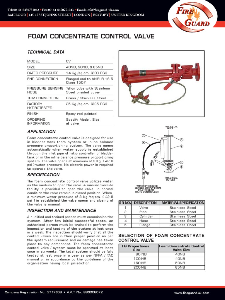 Foam Concentrate Control Valve | PDF | Fire Sprinkler System | Valve