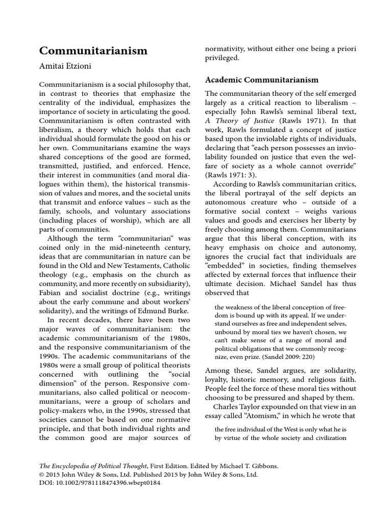 Communitarianism Etzioni PDF | PDF | Liberalism | John Rawls