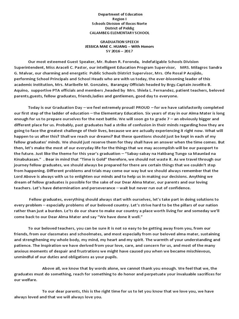 Welcome Address, Graduation Speech & Grad Prayer | PDF | God The Father ...