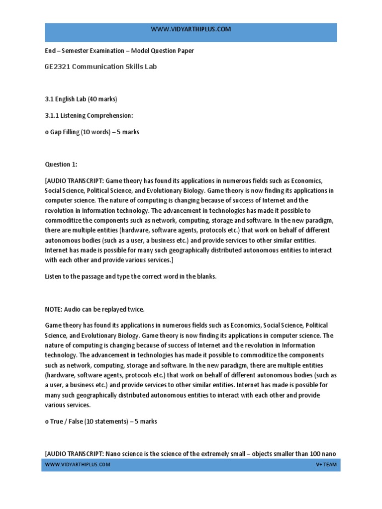 Communication Skills Model Ques Paper | PDF | Nanotechnology | Stratosphere