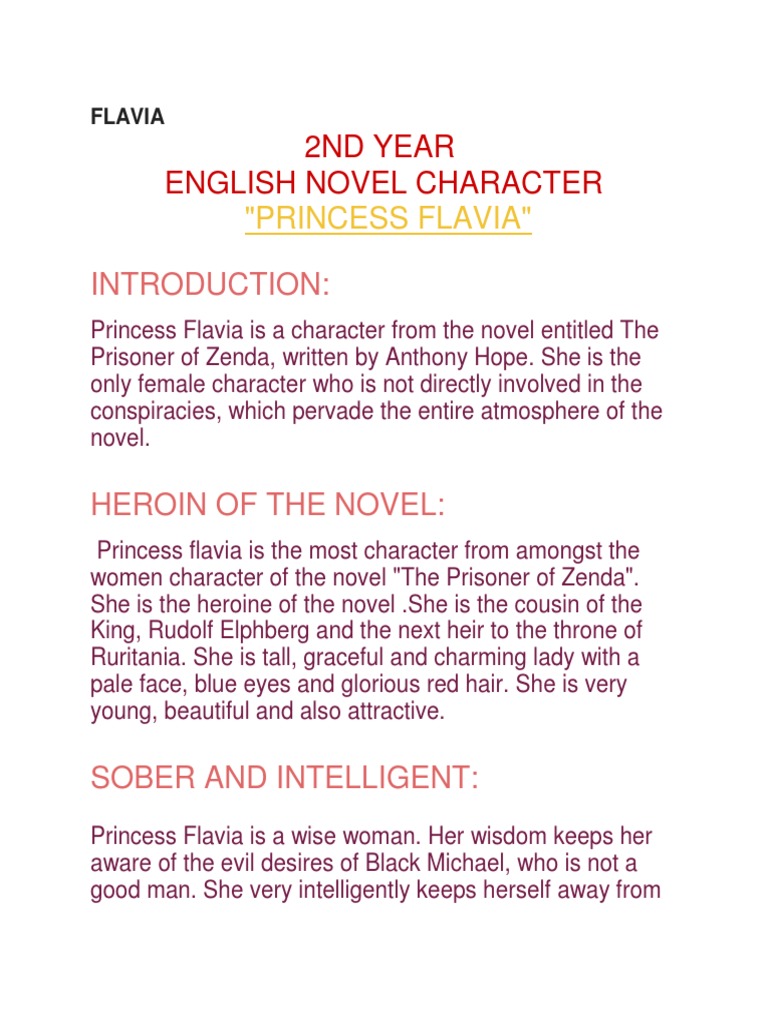 2Nd Year English Novel Character: "Princess Flavia" | PDF | Love