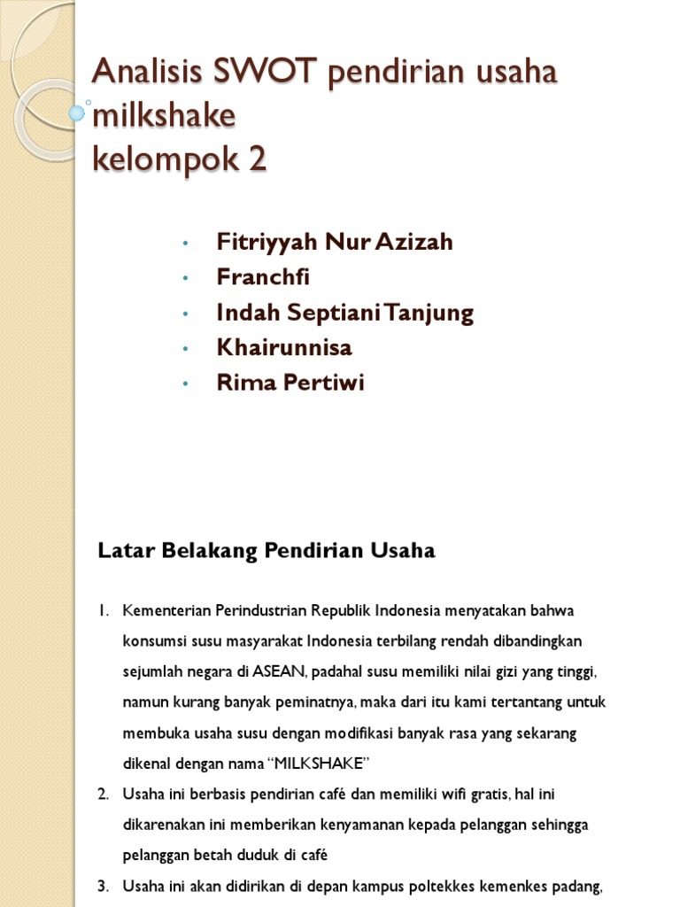 Analisis SWOT Usaha Milkshake Café | PDF