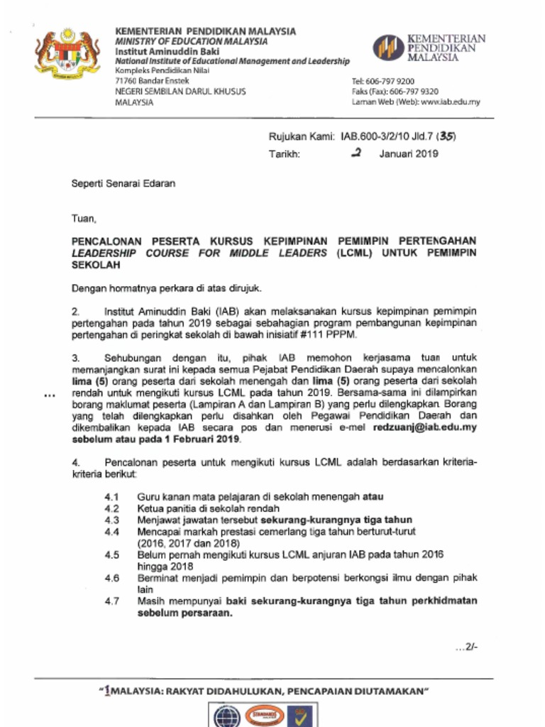 Surat Pencalonan Peserta Kursus LCML | PDF