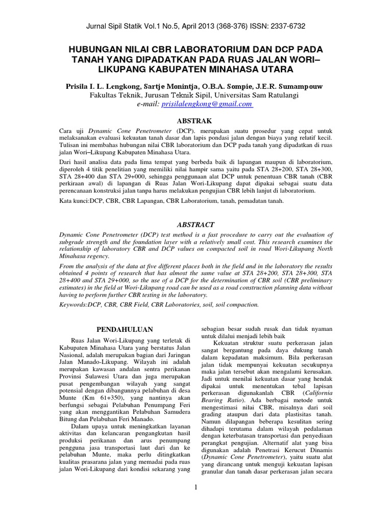 ID Hubungan Nilai CBR Laboratorium Dan DCP PDF | PDF