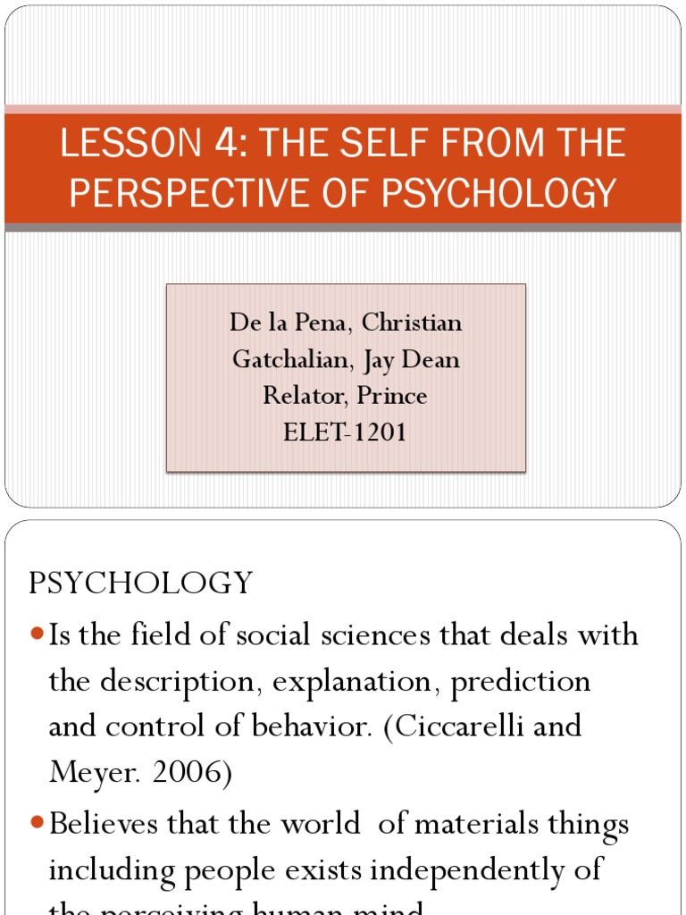 Lesson 4: The Self From The Perspective of Psychology | PDF | Self ...