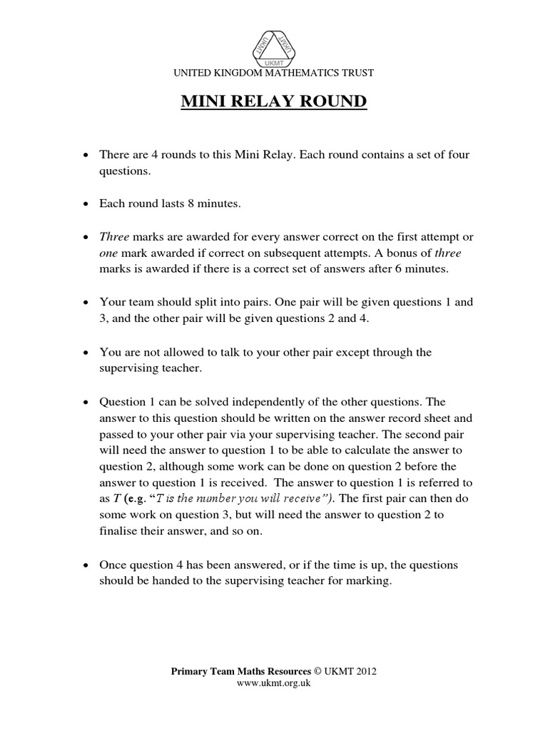 Math Relay | PDF | Elementary Geometry | Teaching Mathematics