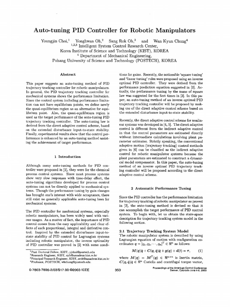 Choi Oh Oh Chung - Auto-Tuning Pid Controller For Robotic Manipulators | PDF | Control Theory ...