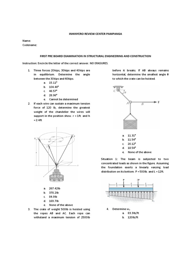 Structural Engineering Pre-Board Exam | PDF | Beam (Structure) | Friction