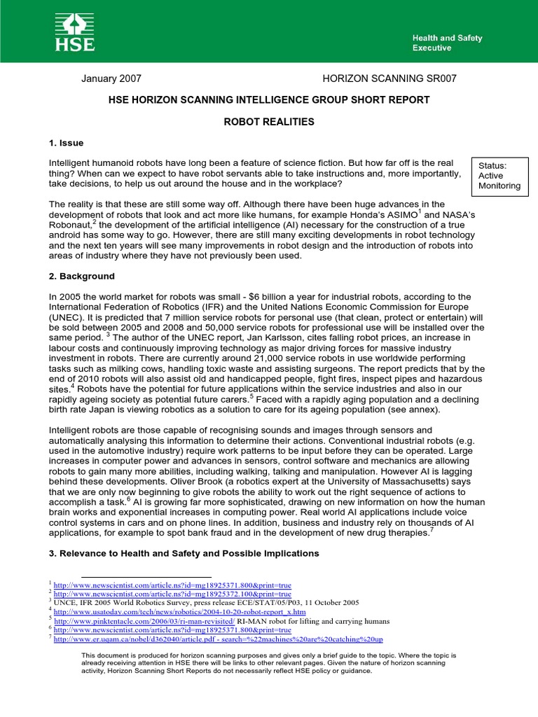 Horizon Scanning Intelligence Group Short Report | PDF | Robot | Robotics