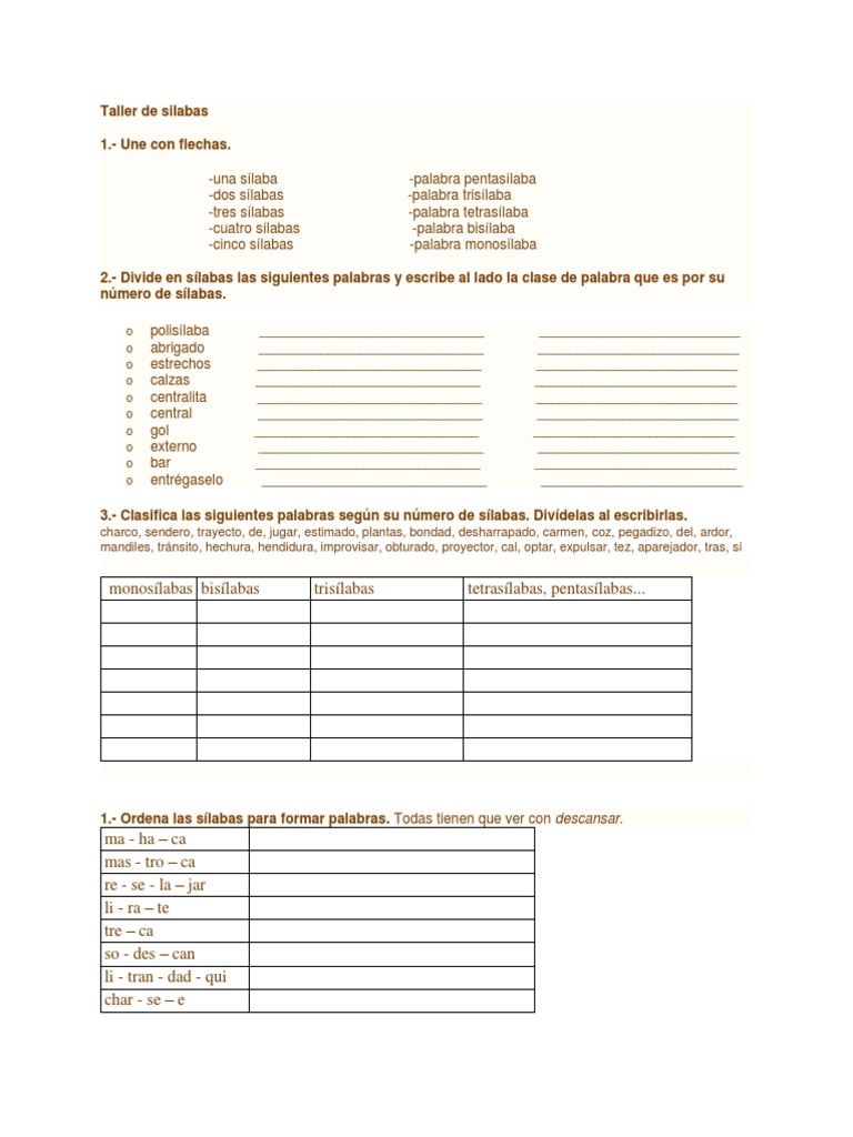 Taller de Silabas | PDF | Fonología | Fonética