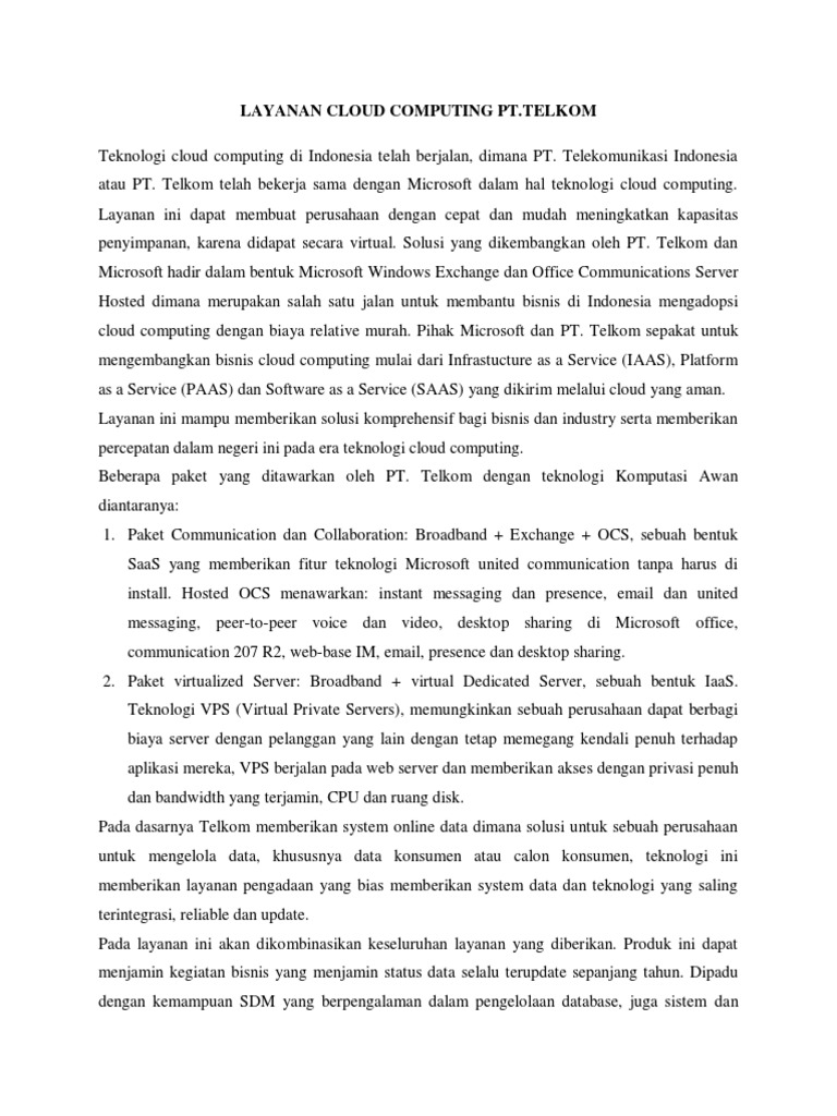 Layanan Cloud Computing PT Telkom | PDF