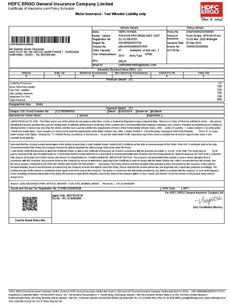 2320100595252500000 | PDF | Insurance Policy | Vehicle Insurance