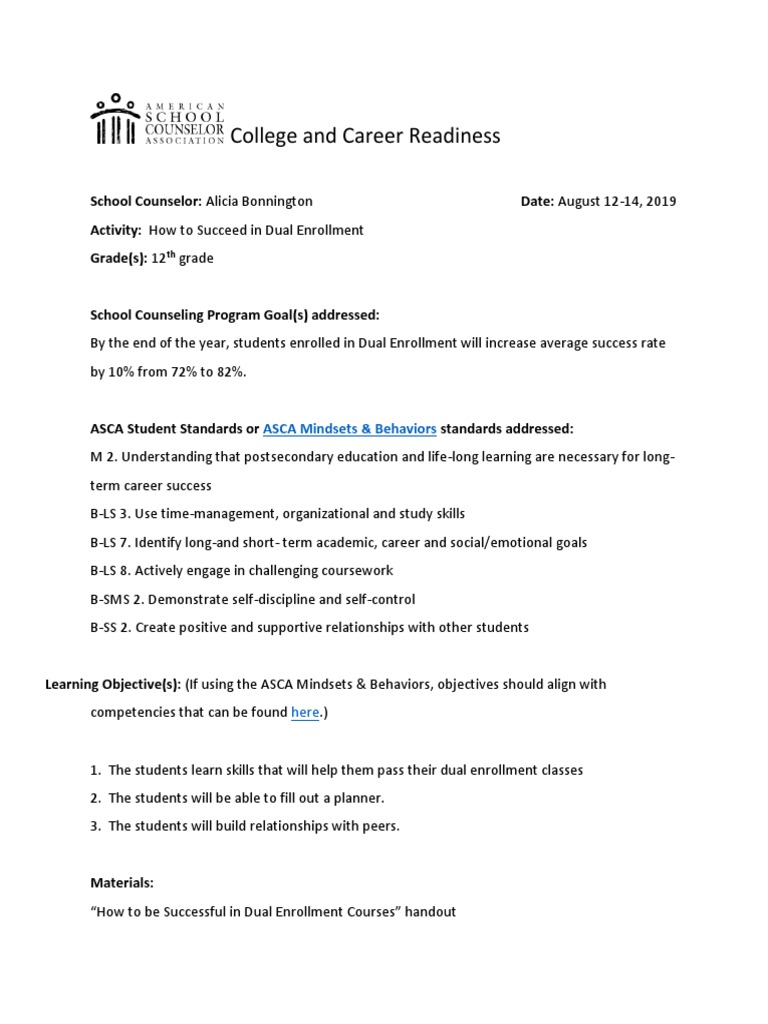 College and Career Readiness Lesson Plan 1 | PDF | School Counselor ...