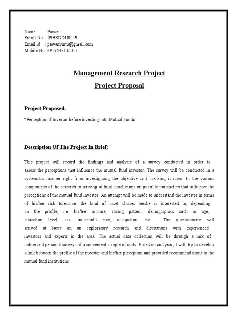 Management Research Project Project Proposal | PDF | Mutual Funds ...