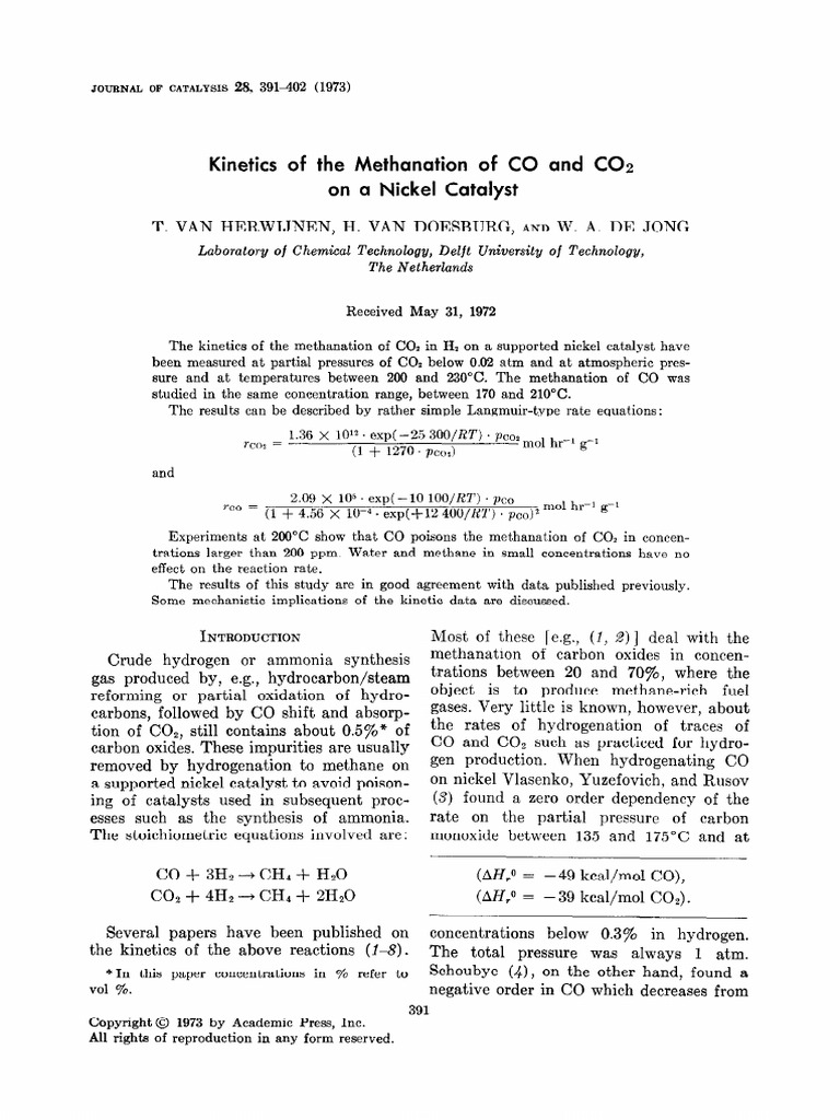 Kinetics of Methanation | PDF | Carbon Dioxide | Reaction Rate