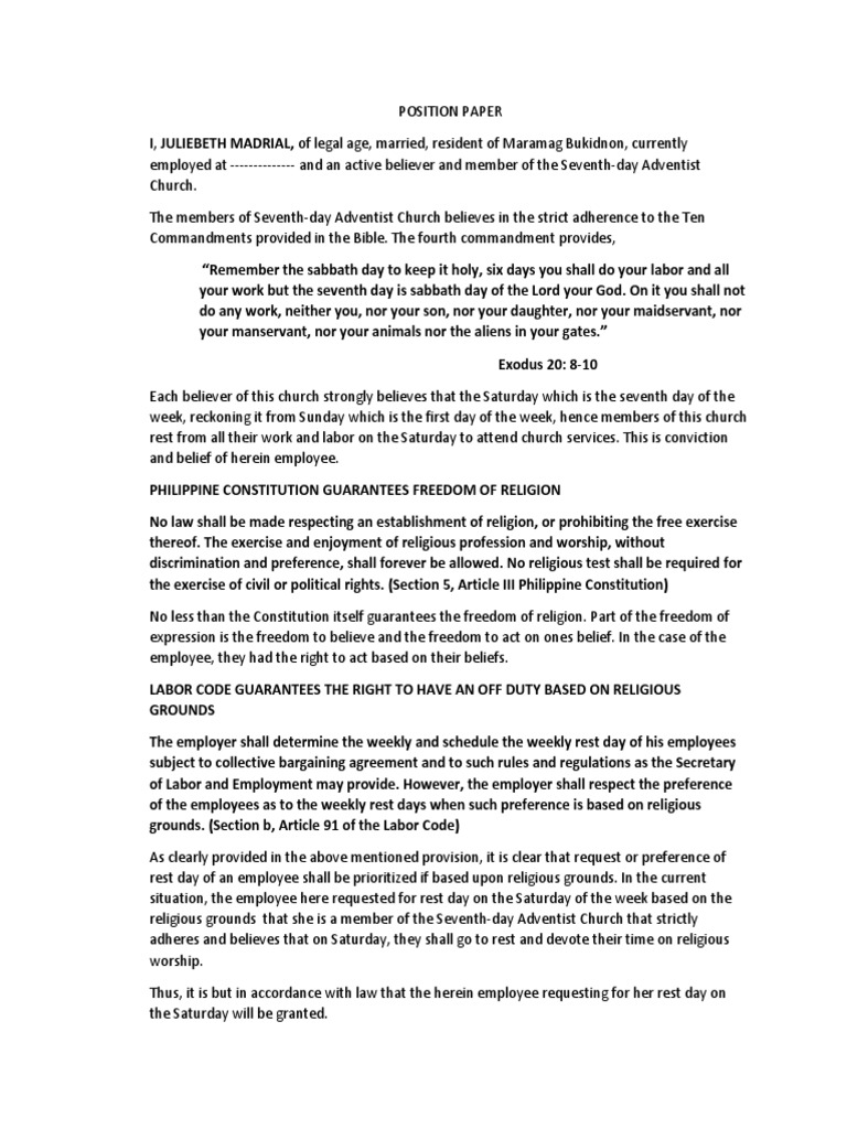Sda Position Paper | Download Free PDF | Biblical Sabbath | Freedom Of ...