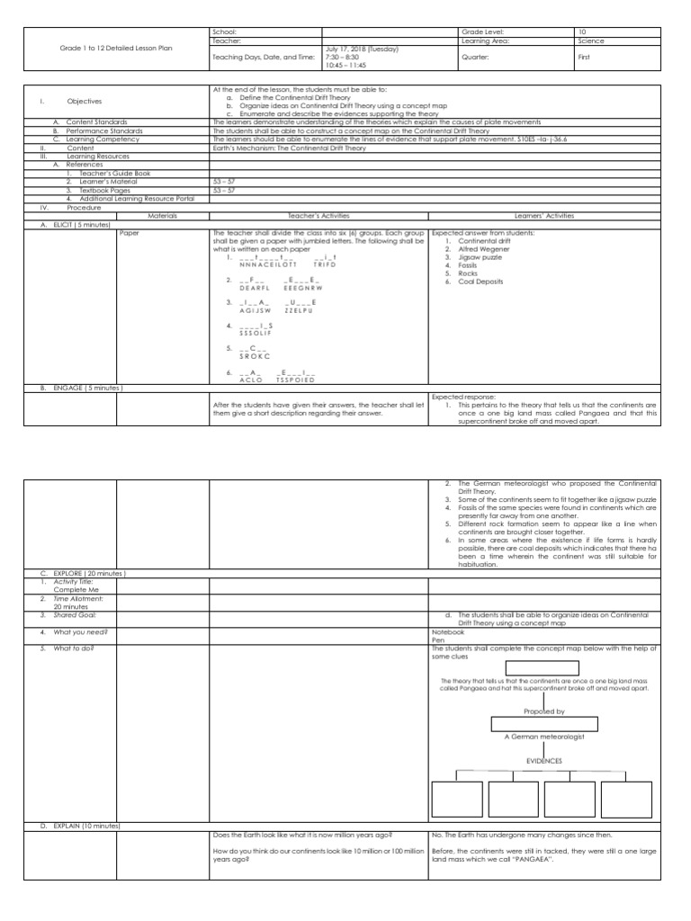 Science 10 Lesson Plan | PDF | Continent | Plate Tectonics