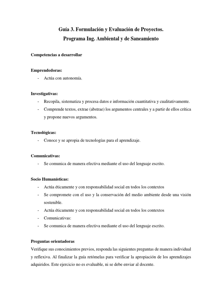 Guía 3. FORM. Y EVAL. DE PROYECTOS | PDF | Inversiones | Diseño