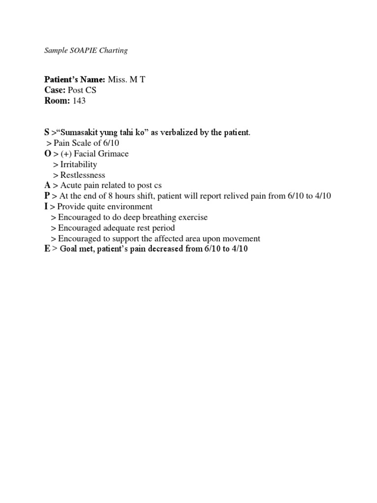 Sample SOAPIE Charting | PDF | Clinical Medicine | Diseases And Disorders