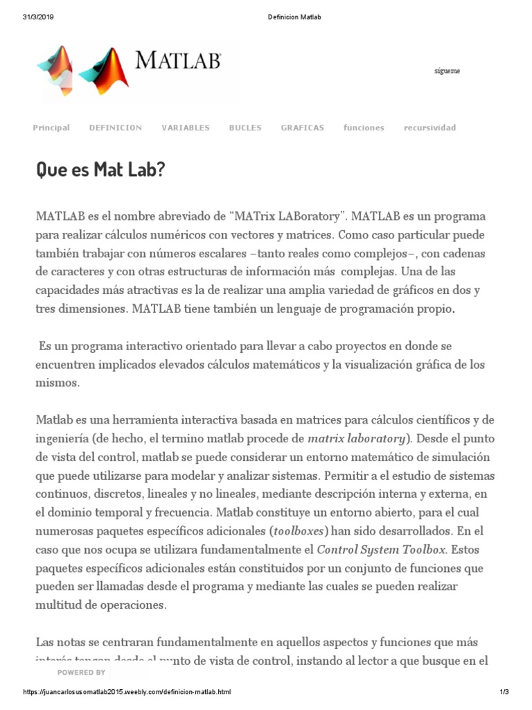 Definicion Matlab | PDF | Matlab | Lenguaje de programación