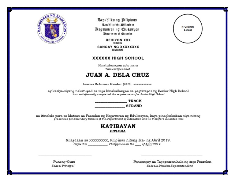 Sample Template Certificate (Senior High) | PDF