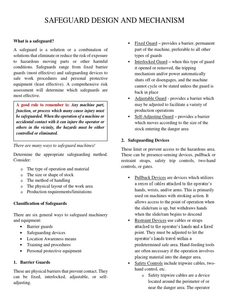 Safeguard Design and Mechanism | PDF | Machines | Personal Protective ...