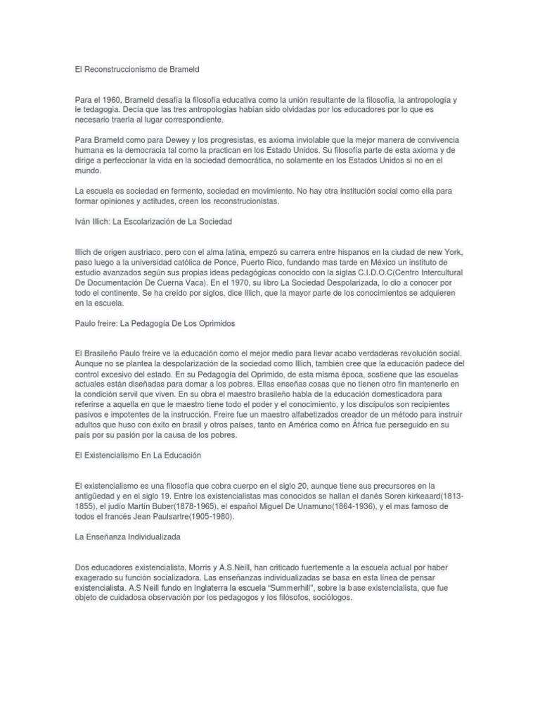 El Reconstruccionismo de Brameld | PDF | Existencialismo | Educación ...