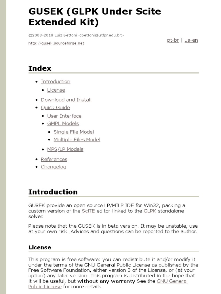 GUSEK (GLPK Under Scite Extended Kit) : Index | PDF | Computer File | Microsoft Windows