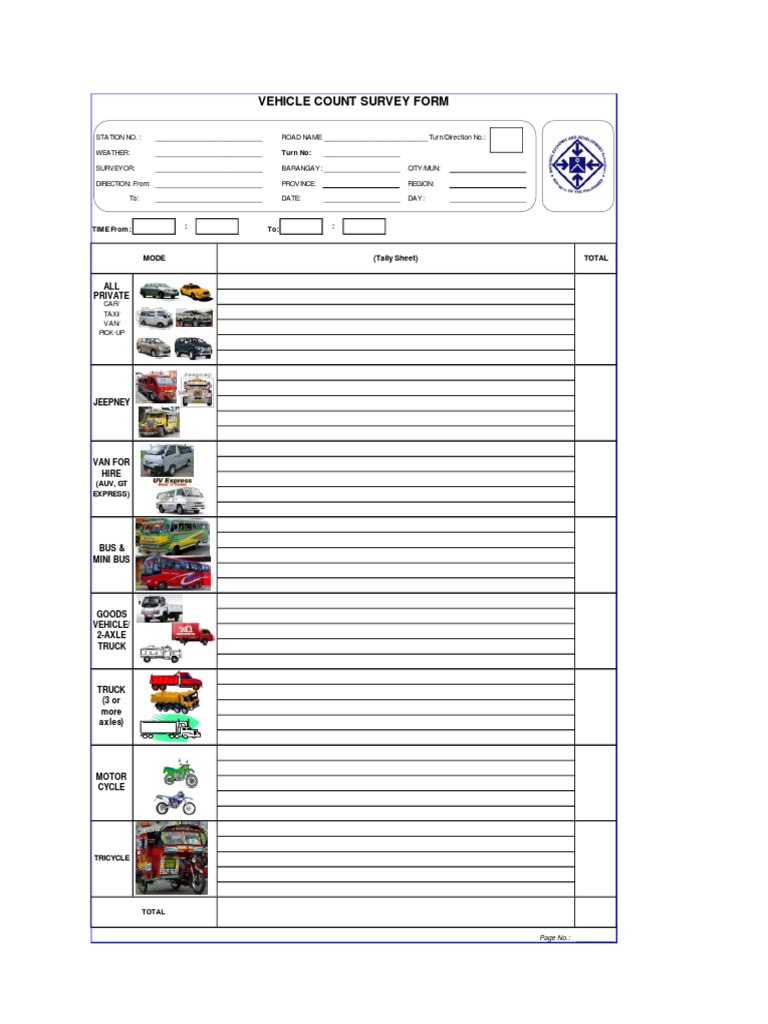 Vehicle Count Survey Form: Turn No | PDF | Commercial Vehicles | Transport
