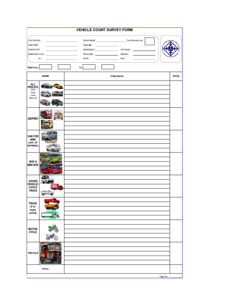 Vehicle Count Survey Form: Turn No | PDF