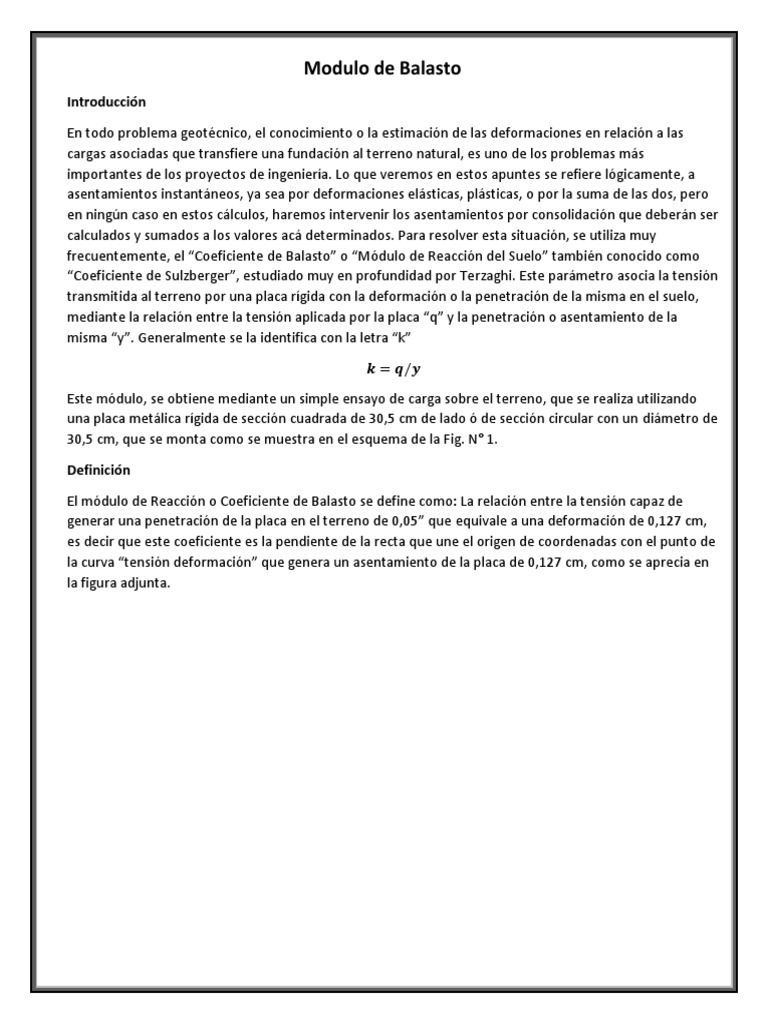 Modulo de Balasto PDF | PDF | Elasticidad (Física) | Rigidez