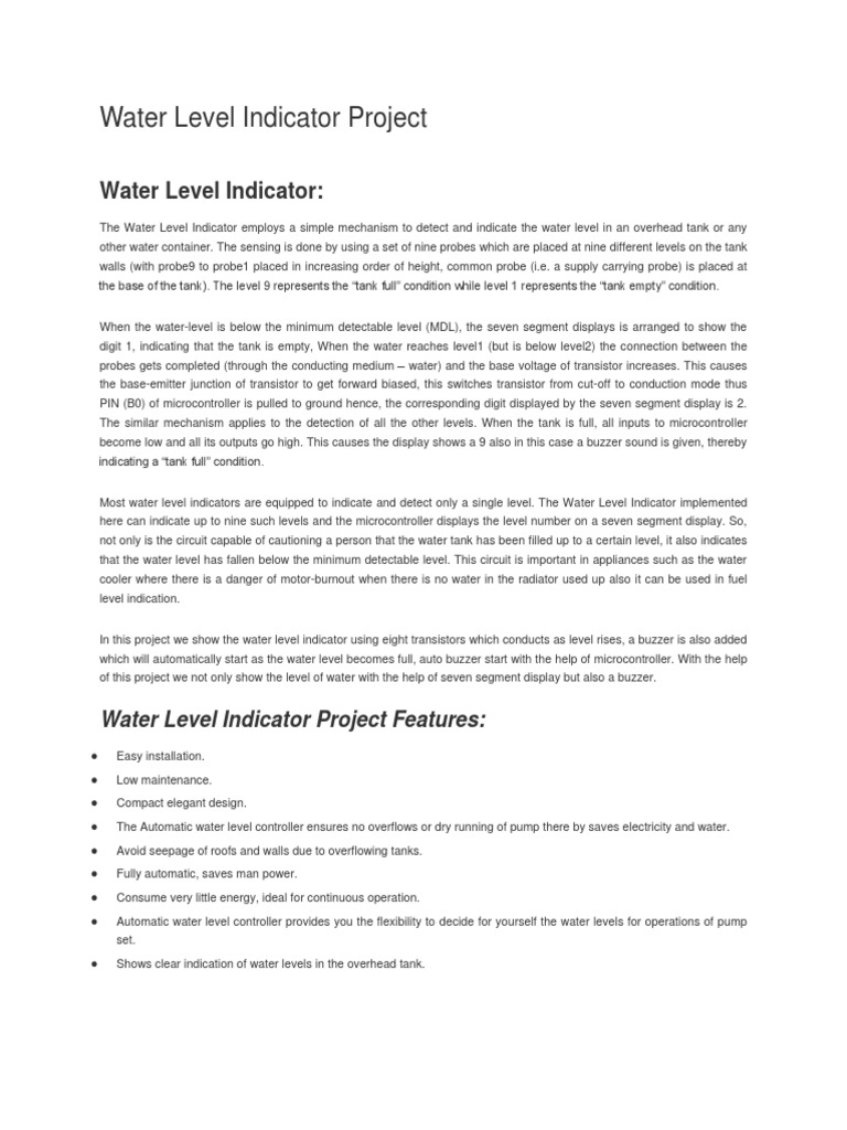 Water Level Indicator Project PDF | PDF | Transistor | Amplifier