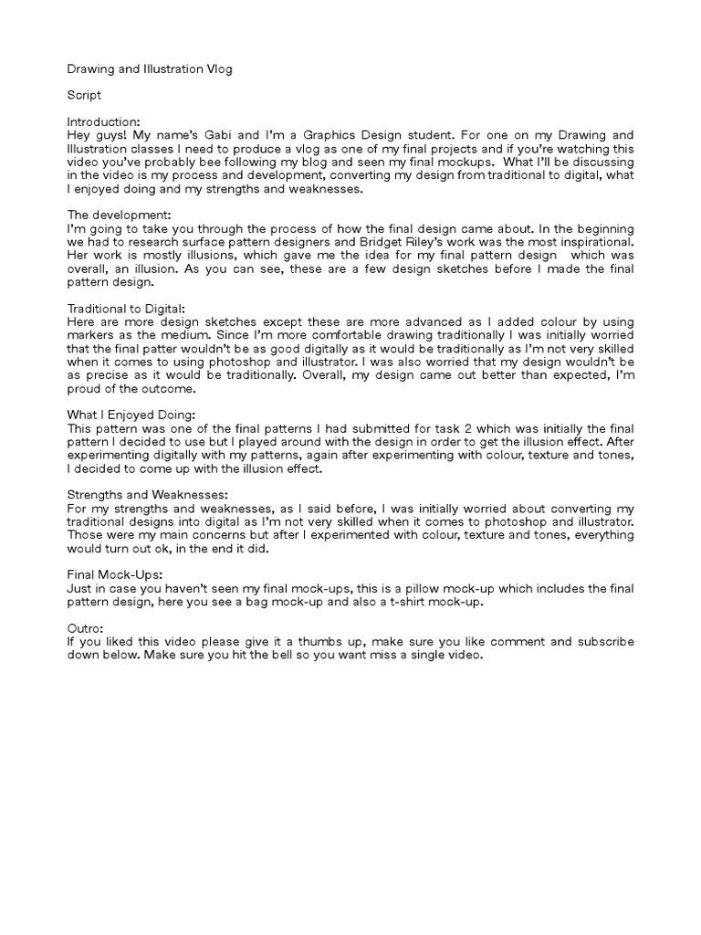 Drawing and Illustration Vlog - Script | PDF