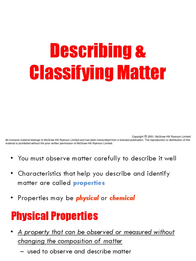 1 - Describing & Classifying Matter | PDF | Chemical Substances | Mixture