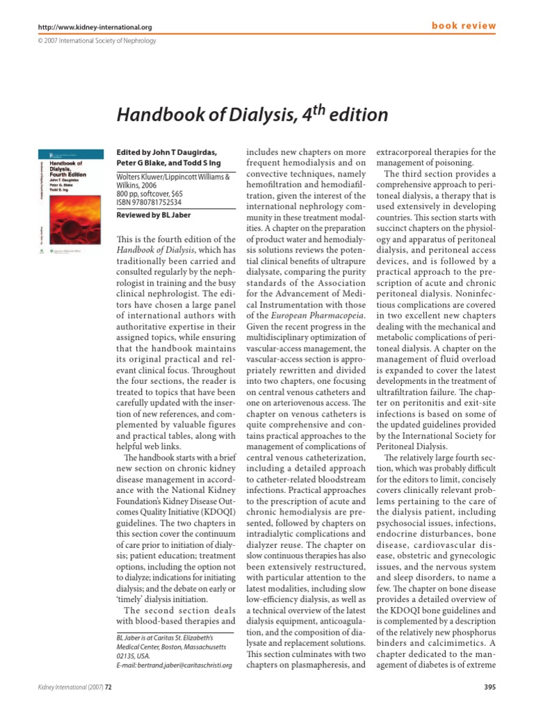 Handbook of Dialysis, Which Has | PDF | Hemodialysis | Nephrology