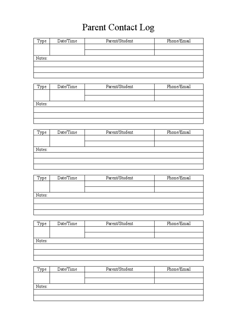 Parent Contact Log Template | PDF