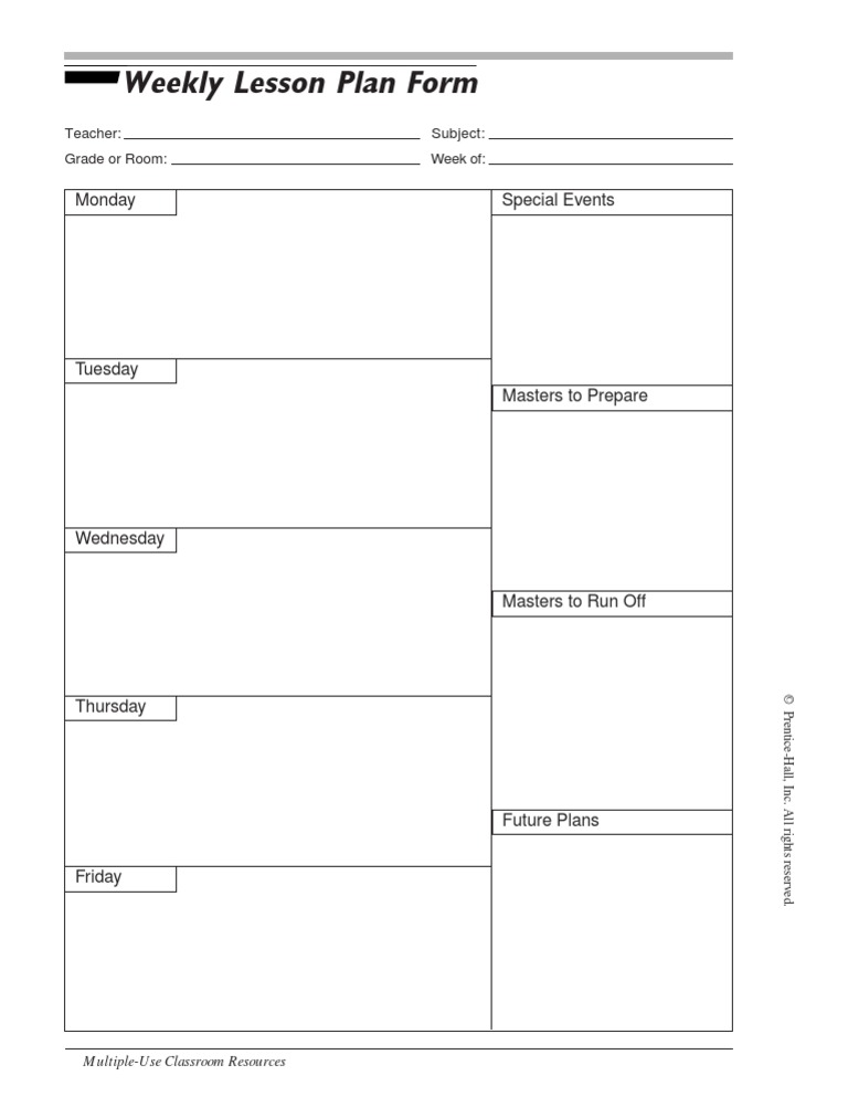 Weekly Lesson Plan Form | PDF