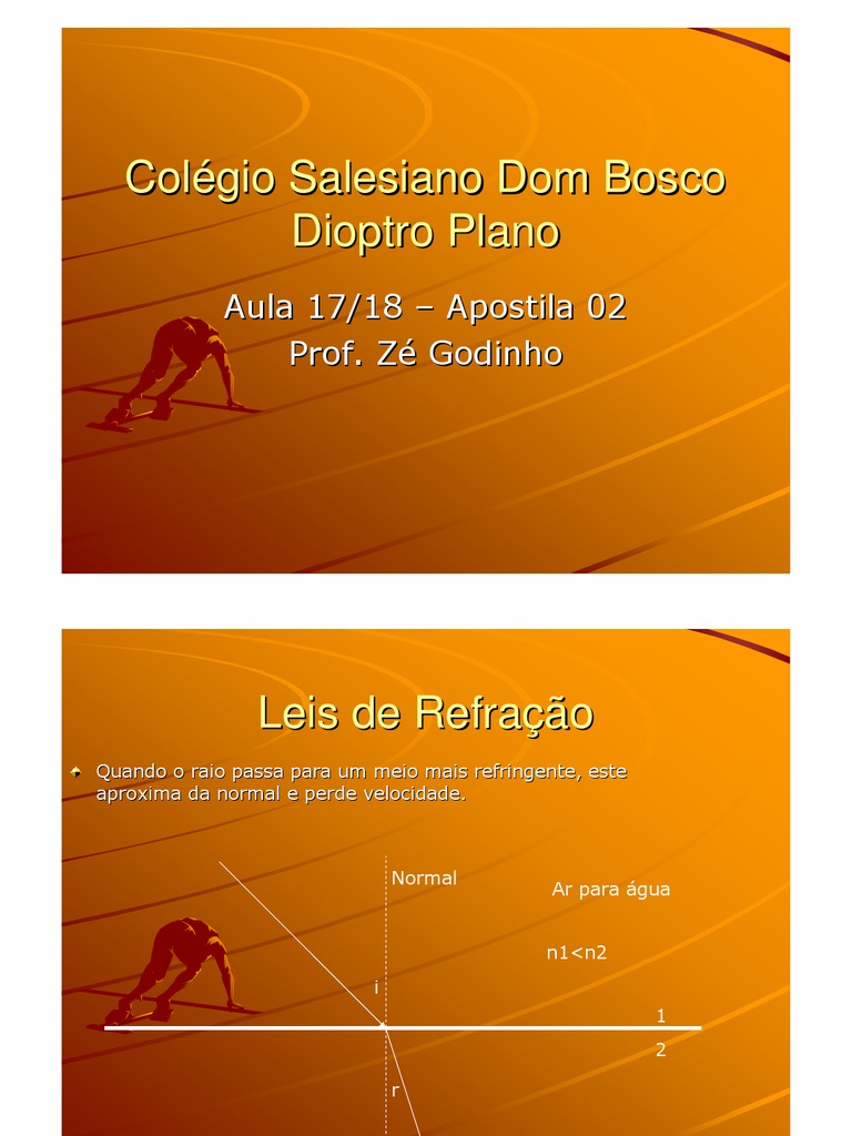 Física - Óptica - Dioptro Plano | PDF | Refração | Radiação eletromagnética