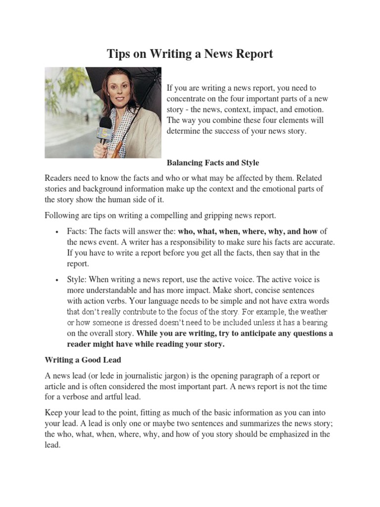 Tips On Writing A News Report | PDF | News | Linguistics