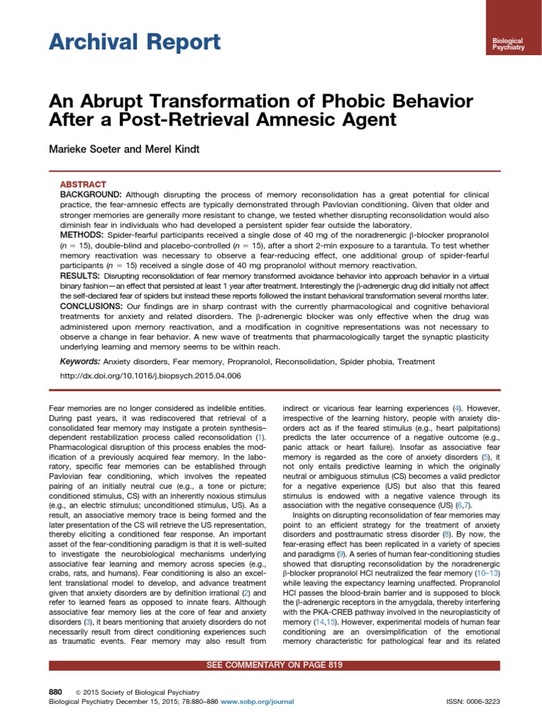 An Abrupt Transformation of Phobic Behavior After A Post-Retrieval ...