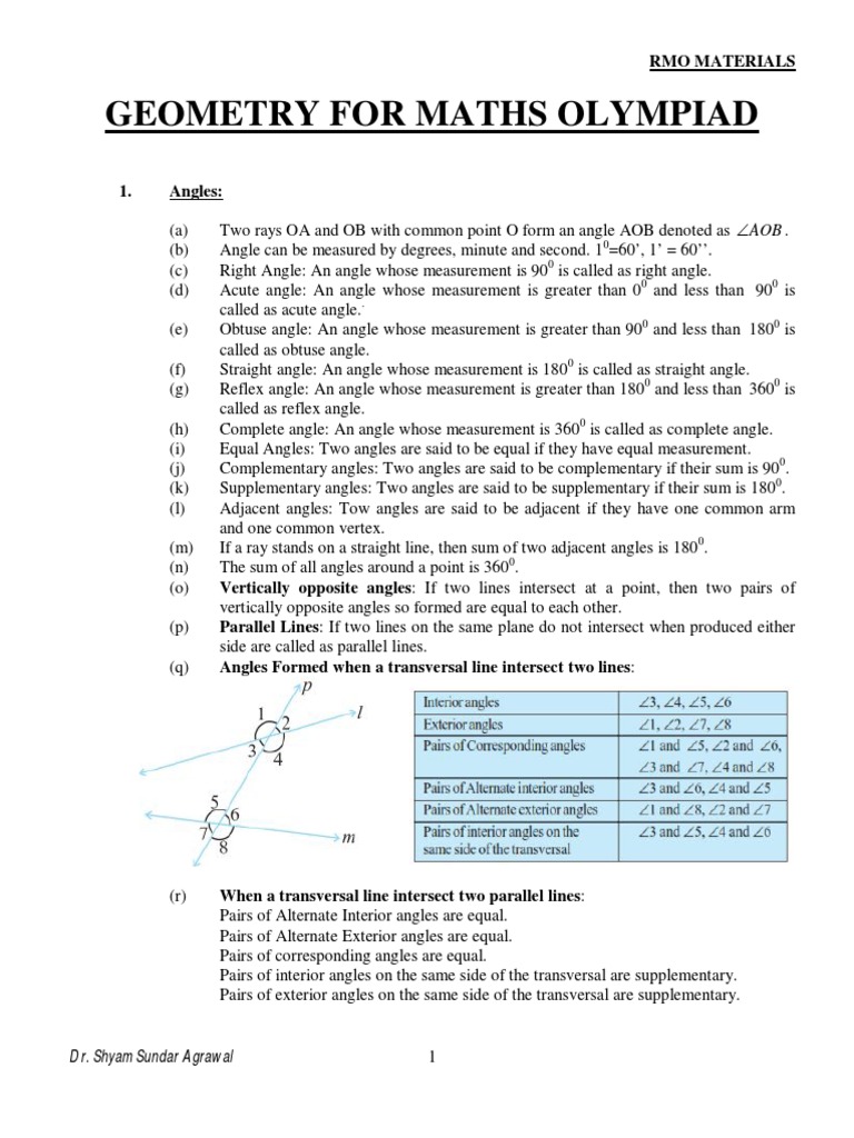 Geometry - For Maths Olympiad Material | PDF | Triangle | Rectangle