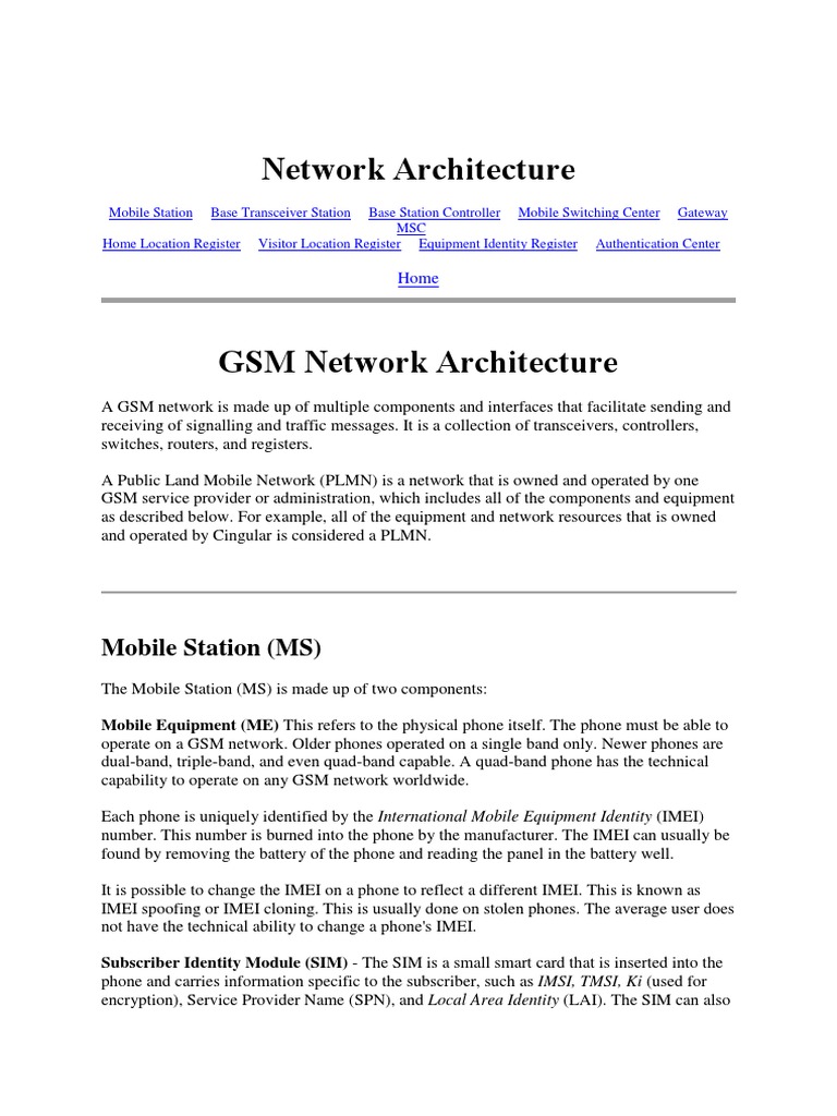 Overview of GSM Network Architecture | PDF | Telecommunications ...